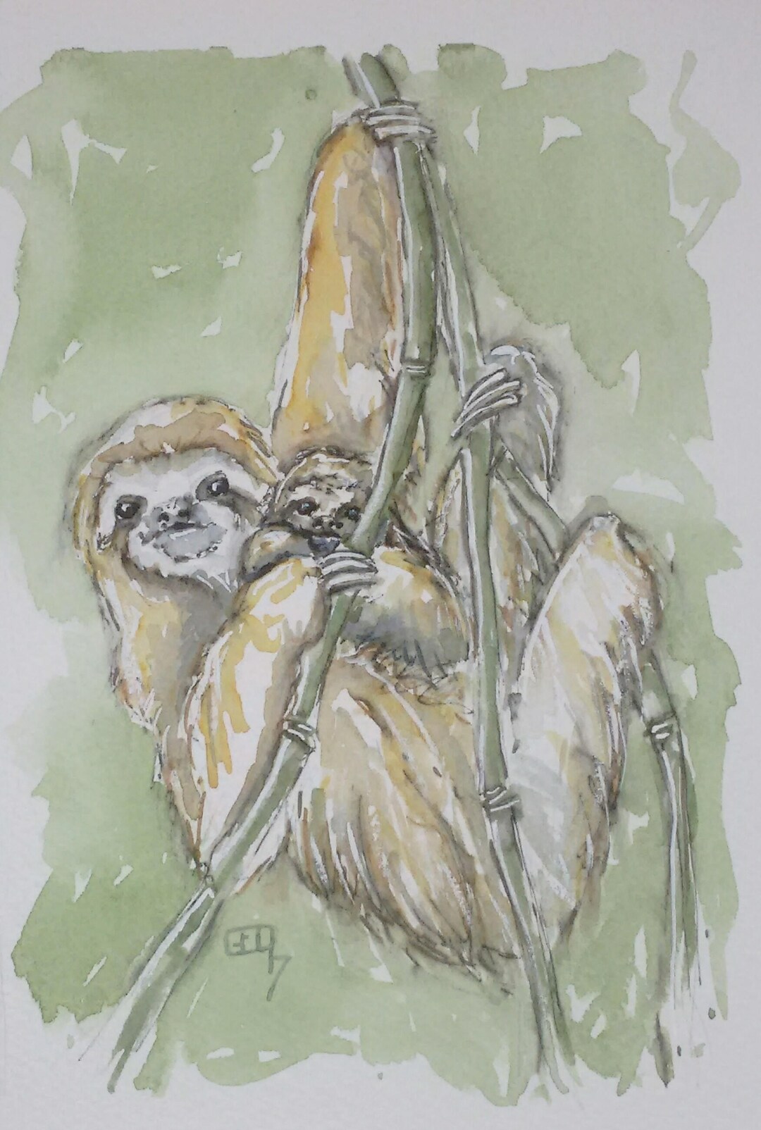 Sloth Painting Original Watercolour Wall Art of Wildlife, an Original ...