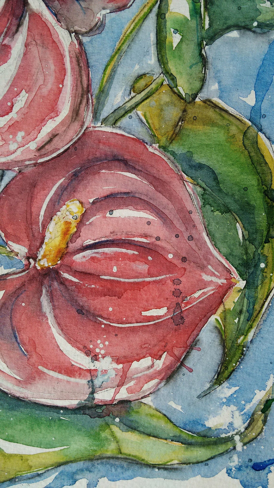Original Anthurium Painting Flower Art Watercolour of Red - Etsy