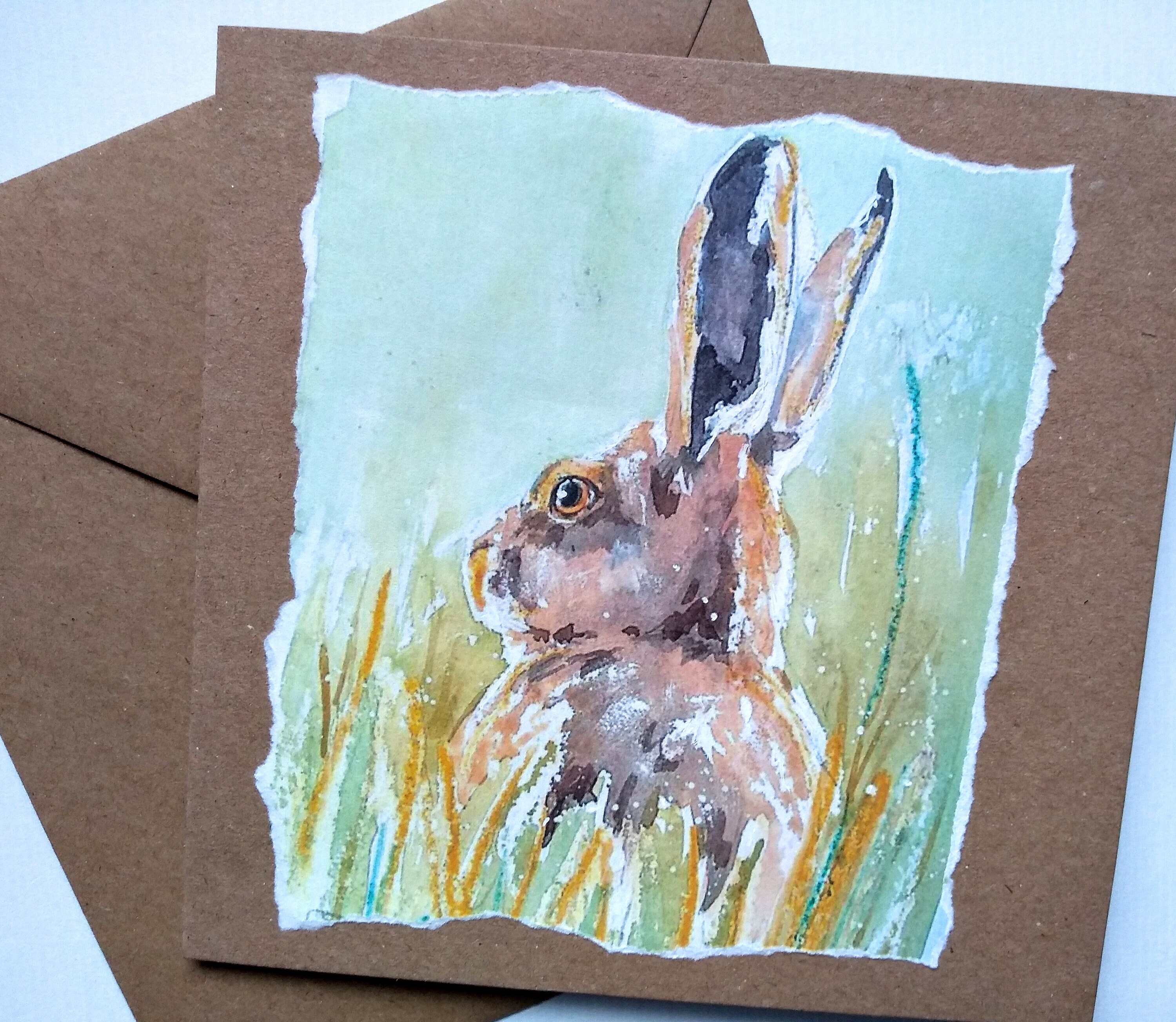 Greetings Card of a Hare From My Original Mixed Media Painting, a Blank ...