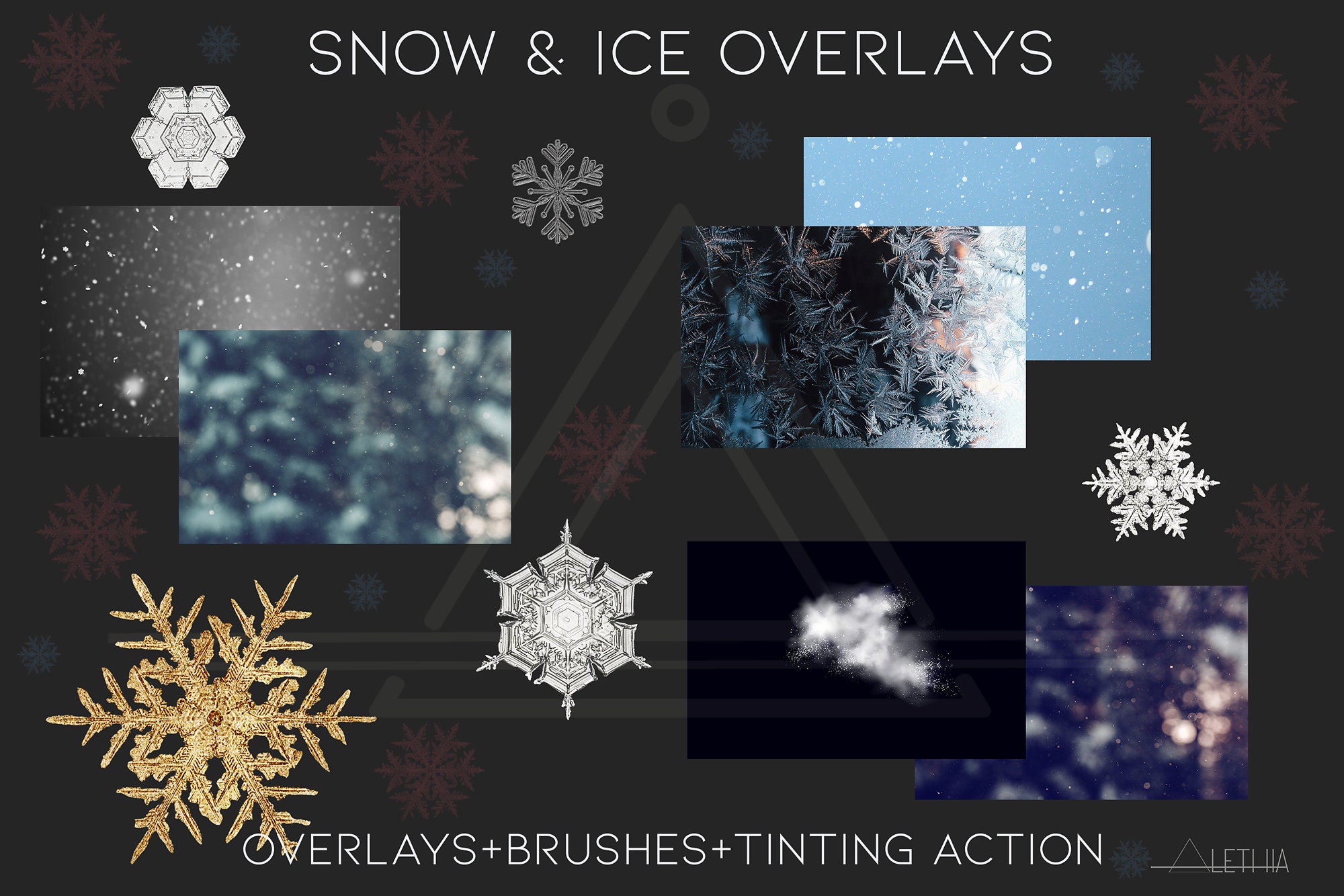 38 Snow and Ice Overlays 1 Color Action 1 Snowflake Brush - Etsy Nederland