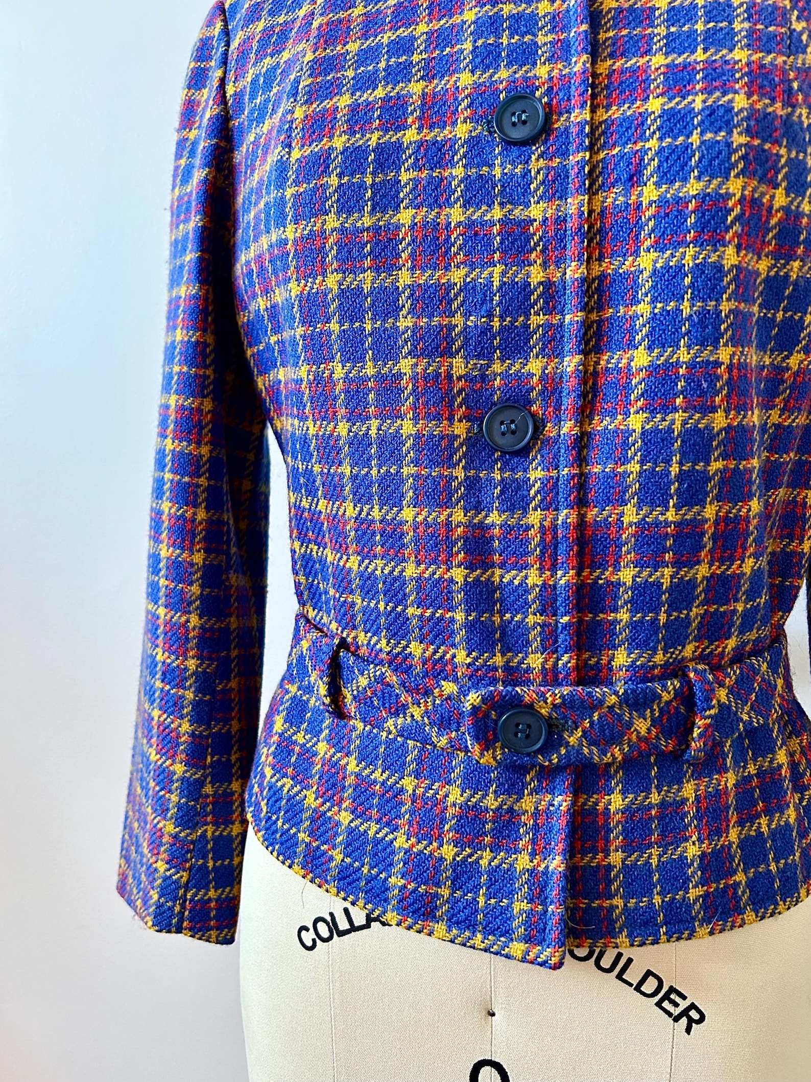 1960s AS-IS Country Miss Bright Plaid Blazer | 60s Boxy Belted Wool ...