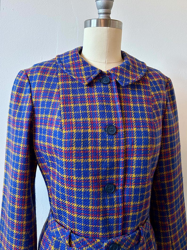 1960s AS-IS Country Miss Bright Plaid Blazer | 60s Boxy Belted Wool ...