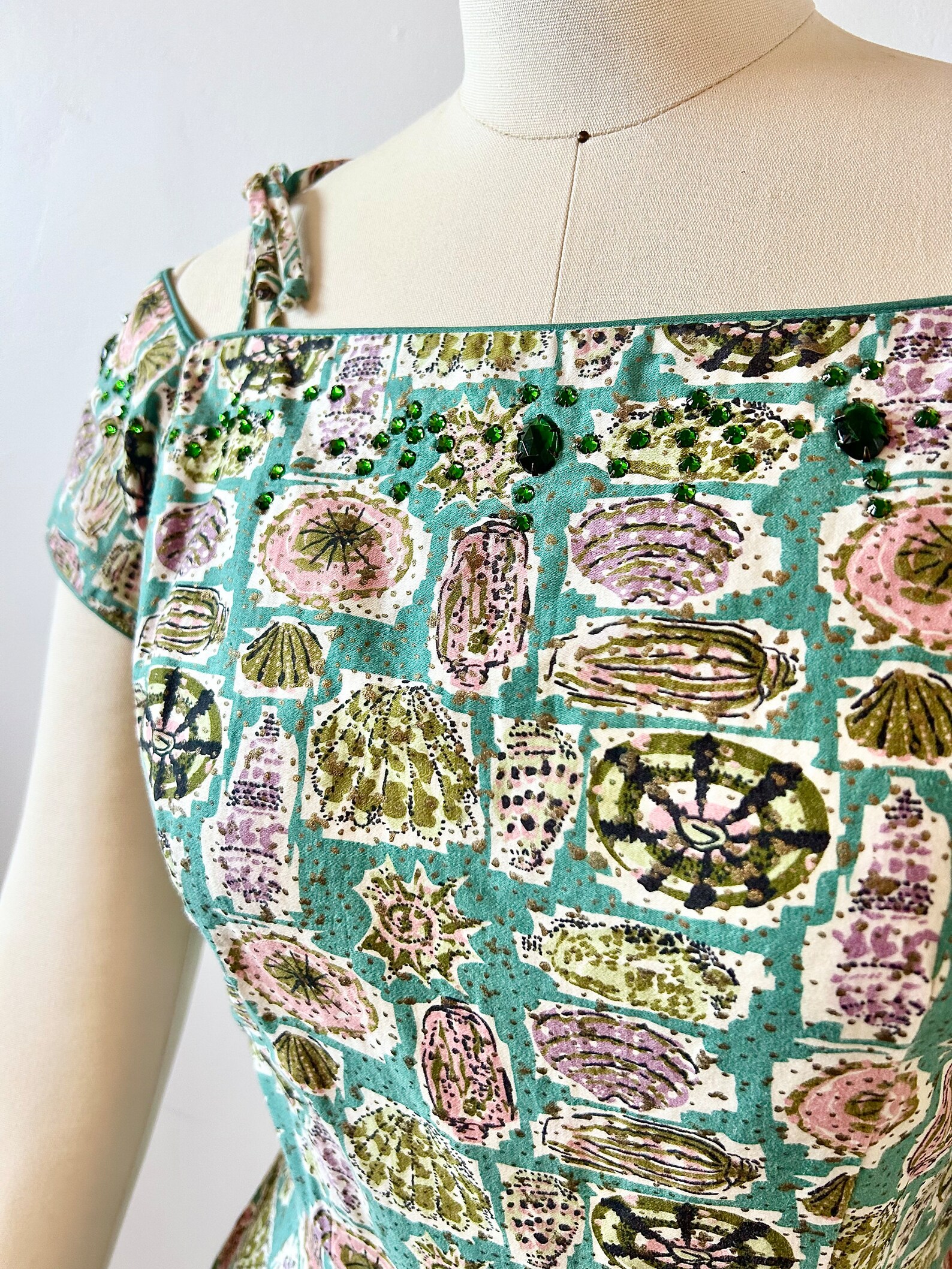 1950s Kramer Original Seashell Print Dress | 50s Waverly Bermudiana ...