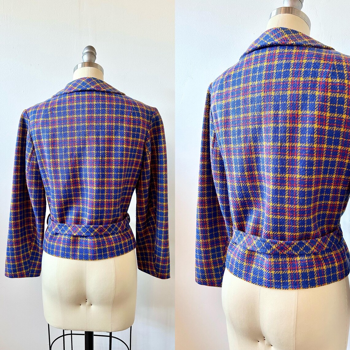 1960s AS-IS Country Miss Bright Plaid Blazer | 60s Boxy Belted Wool ...