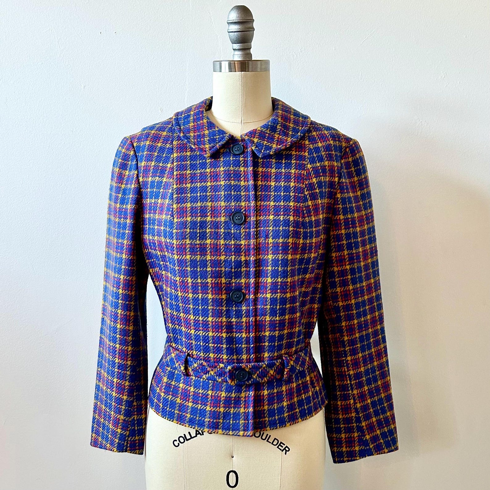 1960s AS-IS Country Miss Bright Plaid Blazer | 60s Boxy Belted Wool ...