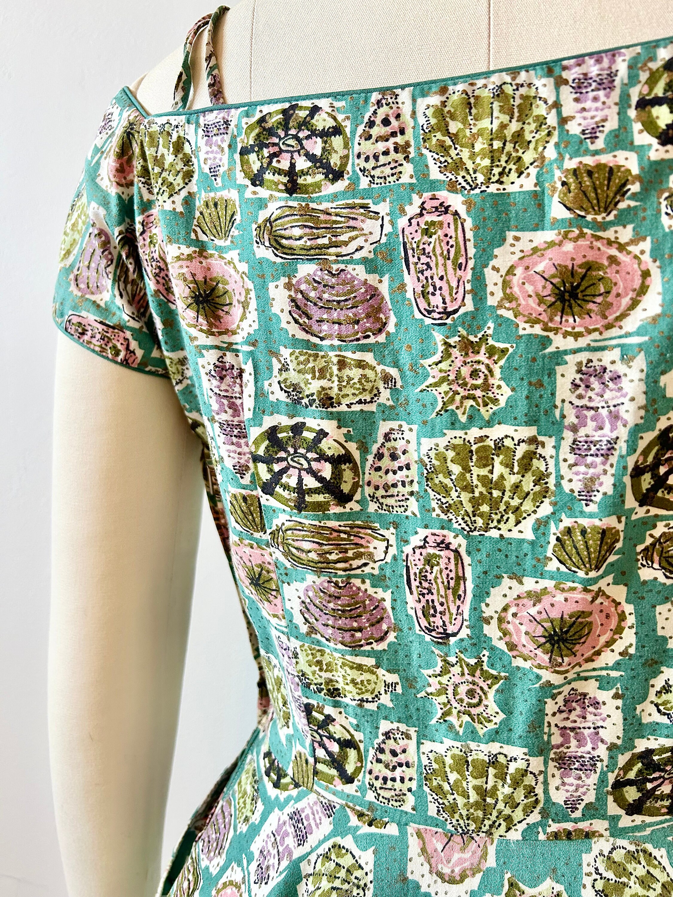 1950s Kramer Original Seashell Print Dress | 50s Waverly Bermudiana ...