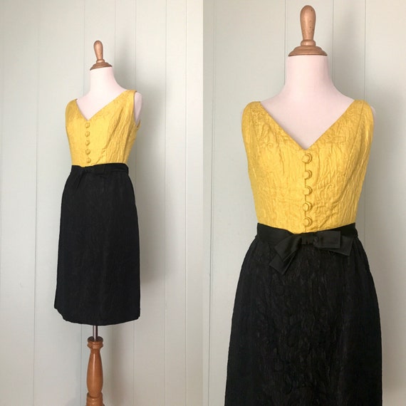 1960s Colorblock Black and Yellow Dress Set | 60s Sat… - Gem