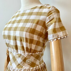1950s Light Brown Gingham Dress | 50s Ric Rac Checked Day Dress | Vintage Fit and Flare Dress ...