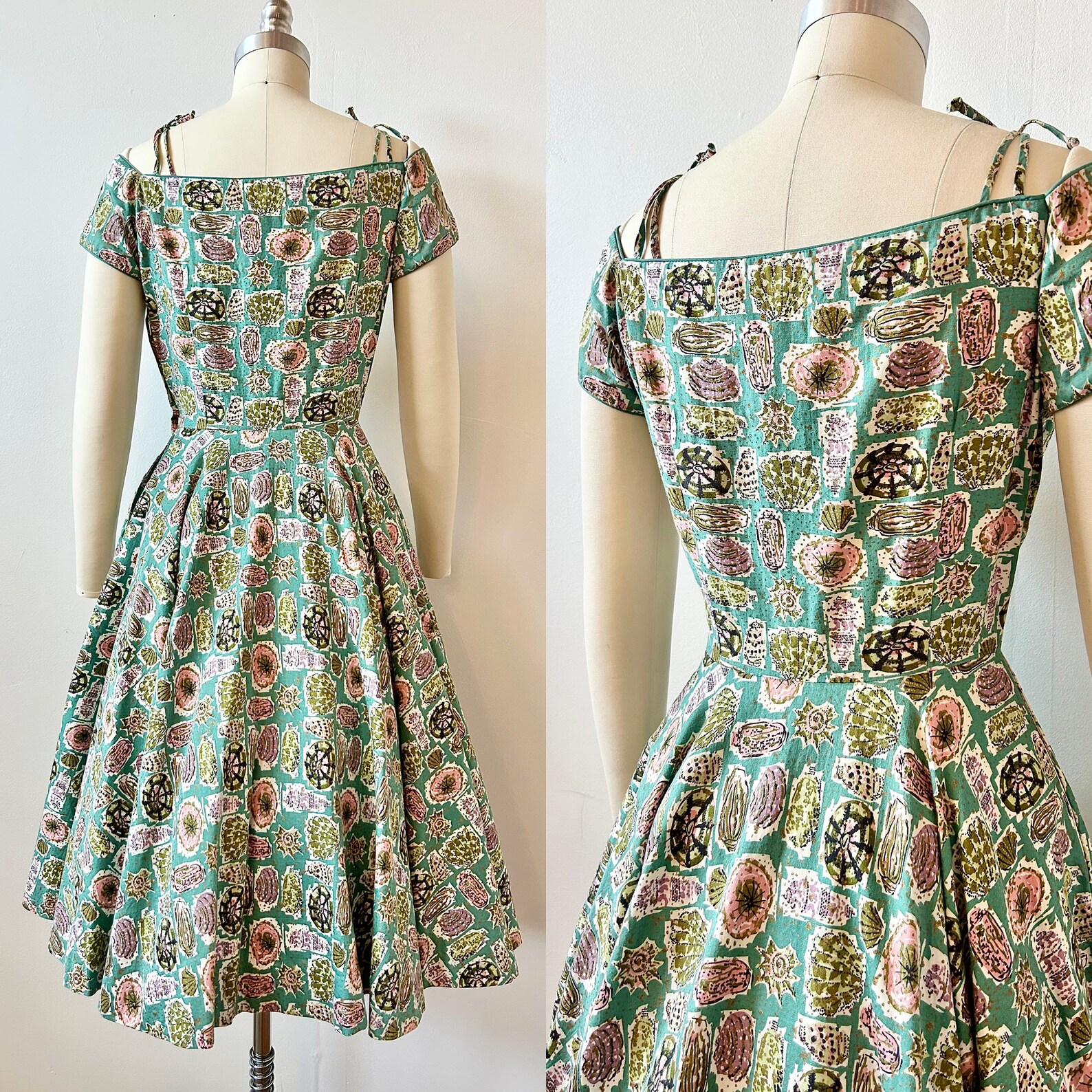 1950s Kramer Original Seashell Print Dress | 50s Waverly Bermudiana ...
