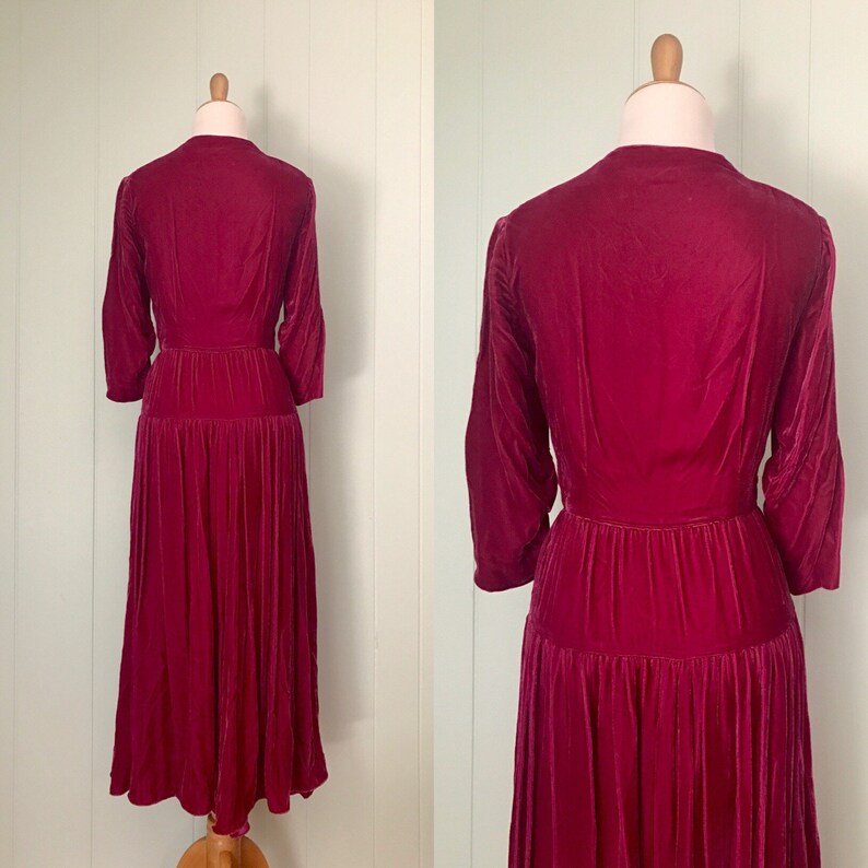 1940s Dark Raspberry Pink Velvet Cocktail Dress 40s Long | Etsy