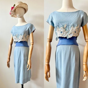 1950s AS-IS Ferman O'grady Blue Floral Wiggle Dress | 50s Pastel ...