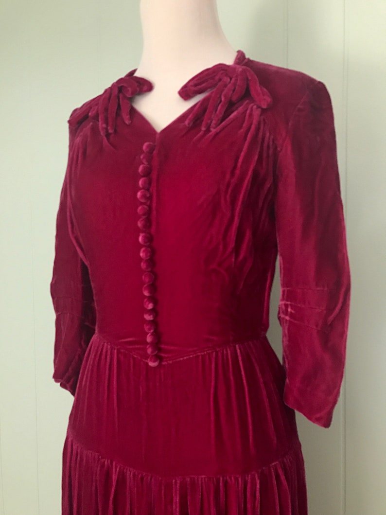 1940s Dark Raspberry Pink Velvet Cocktail Dress 40s Long | Etsy