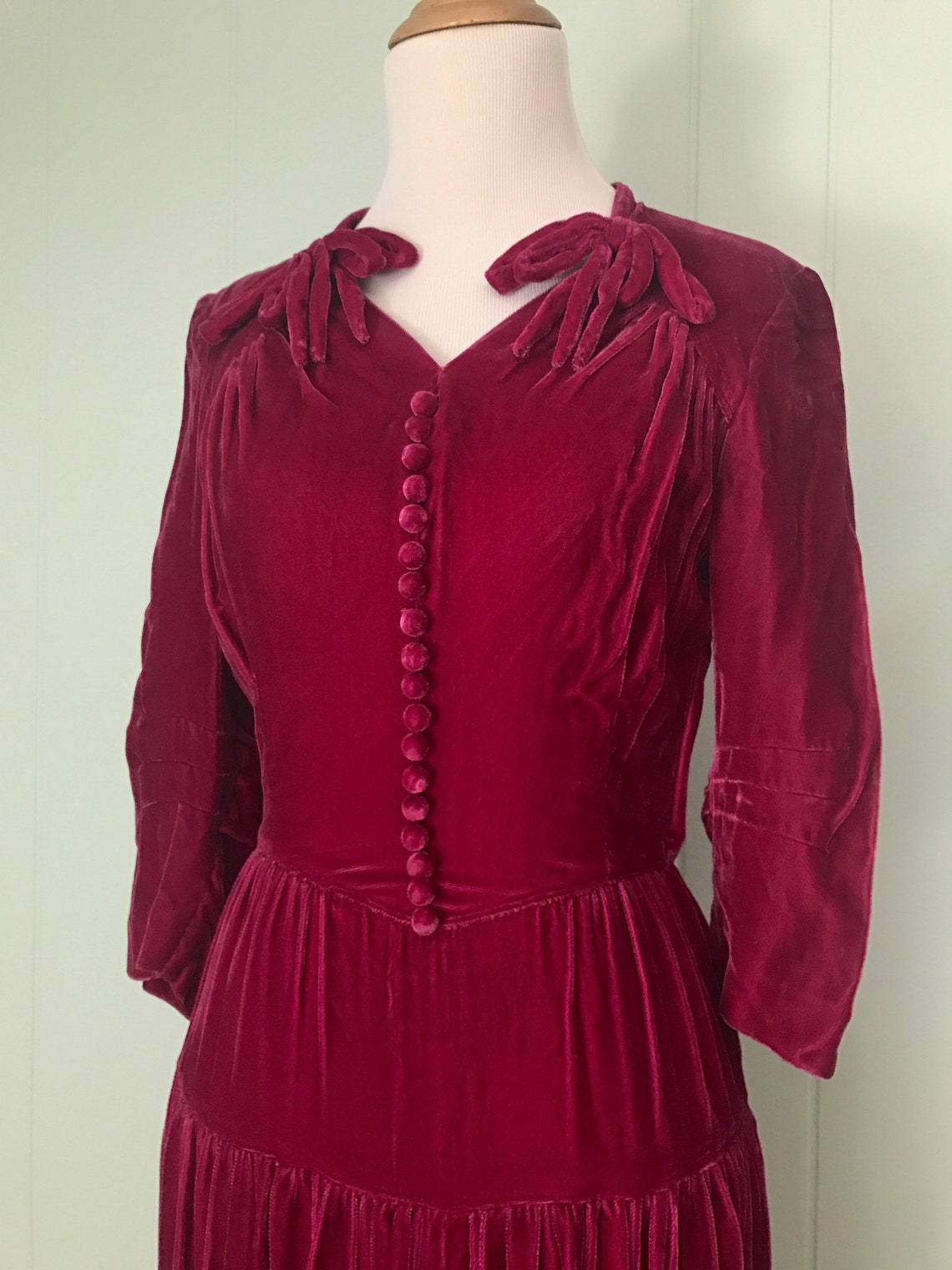 1940s Dark Raspberry Pink Velvet Cocktail Dress 40s Long | Etsy