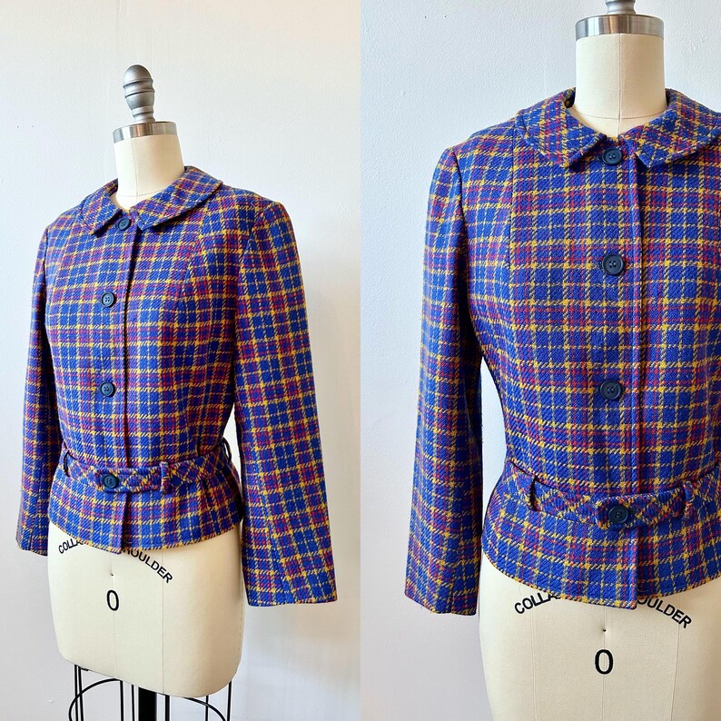1960s AS-IS Country Miss Bright Plaid Blazer | 60s Boxy Belted Wool ...