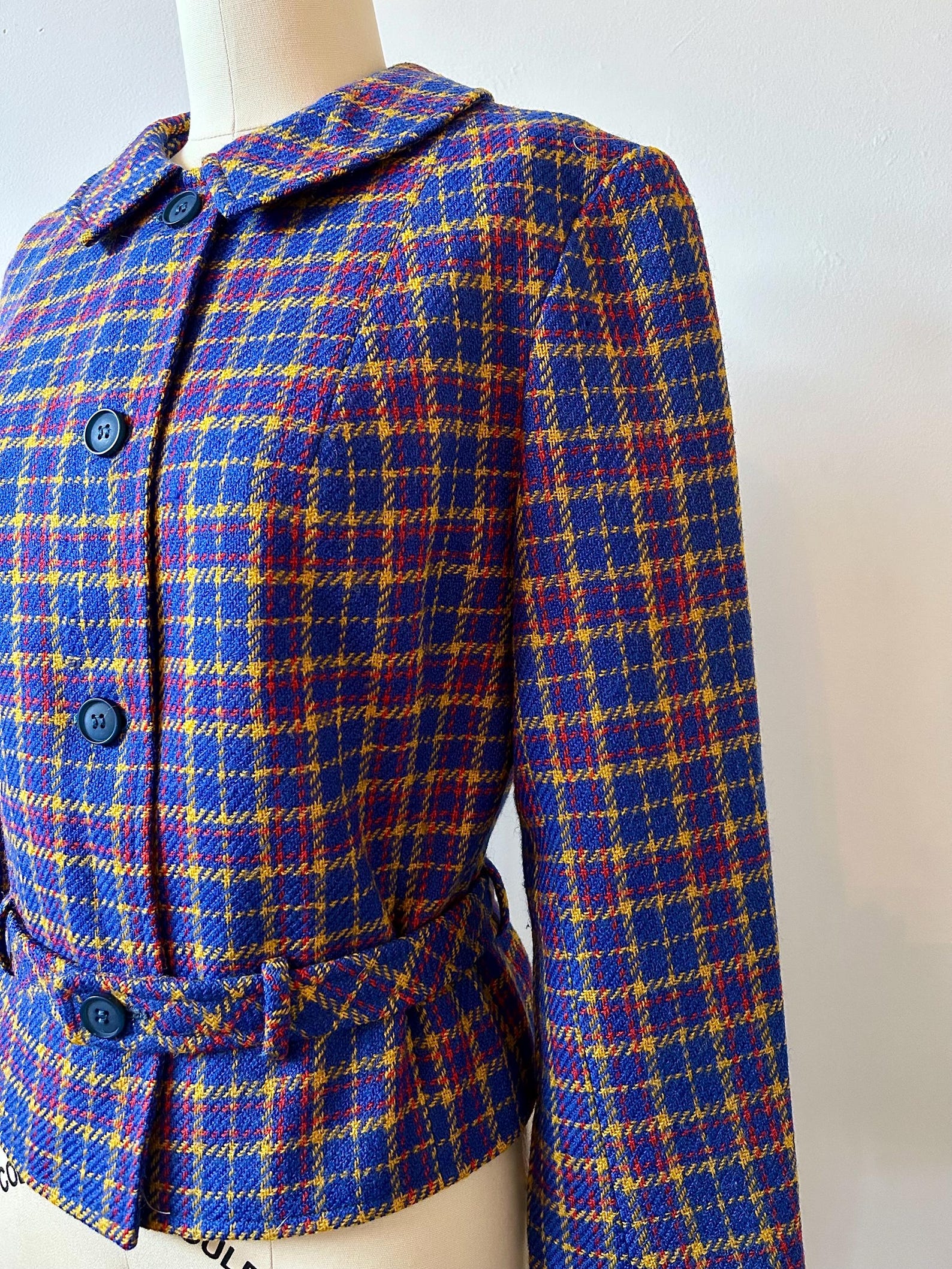 1960s AS-IS Country Miss Bright Plaid Blazer | 60s Boxy Belted Wool ...