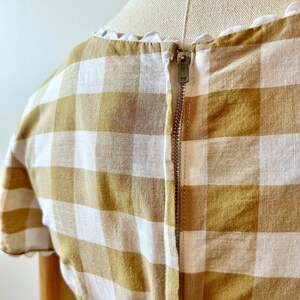 1950s Light Brown Gingham Dress | 50s Ric Rac Checked Day Dress | Vintage Fit and Flare Dress ...