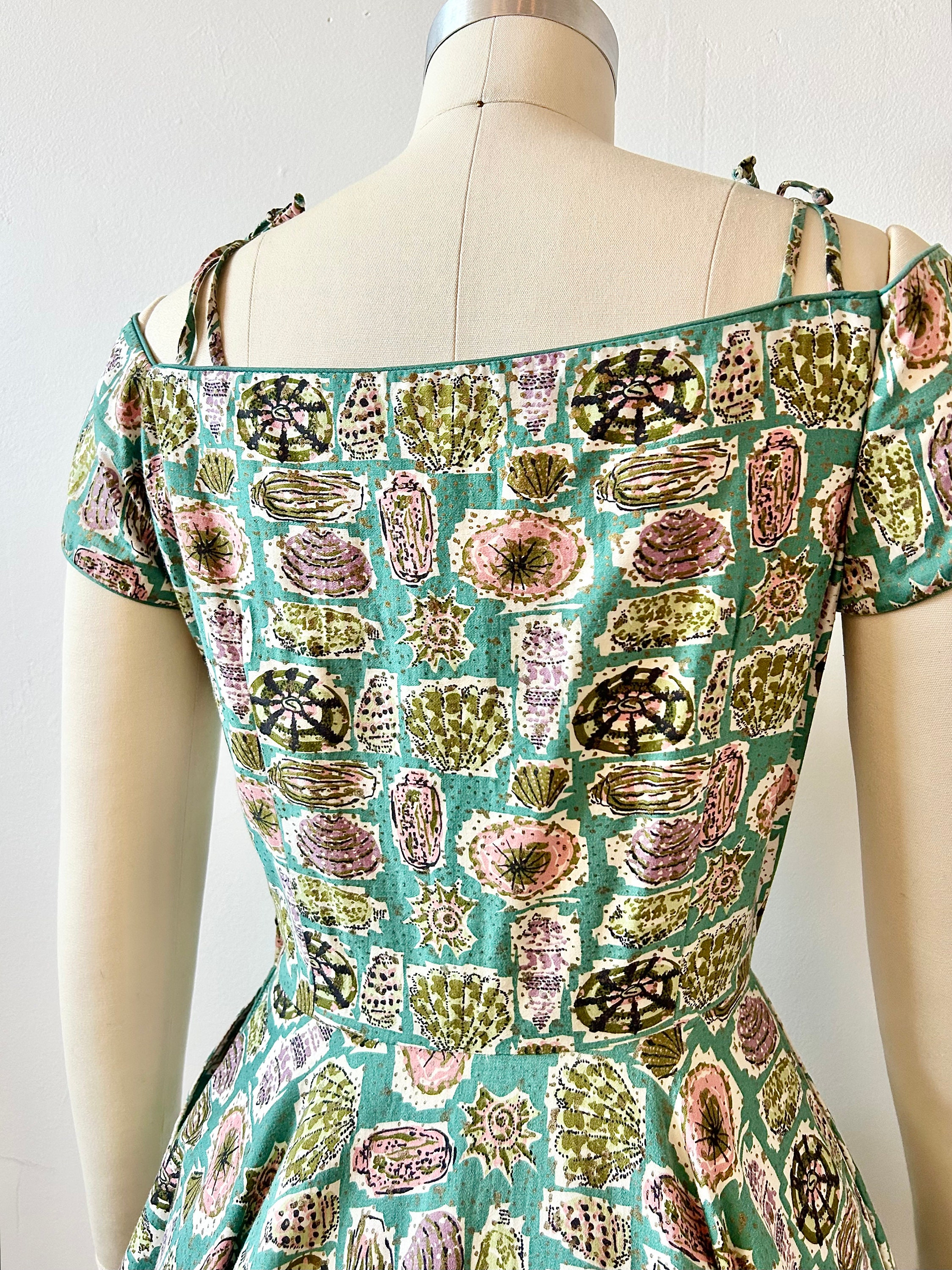 1950s Kramer Original Seashell Print Dress | 50s Waverly Bermudiana ...