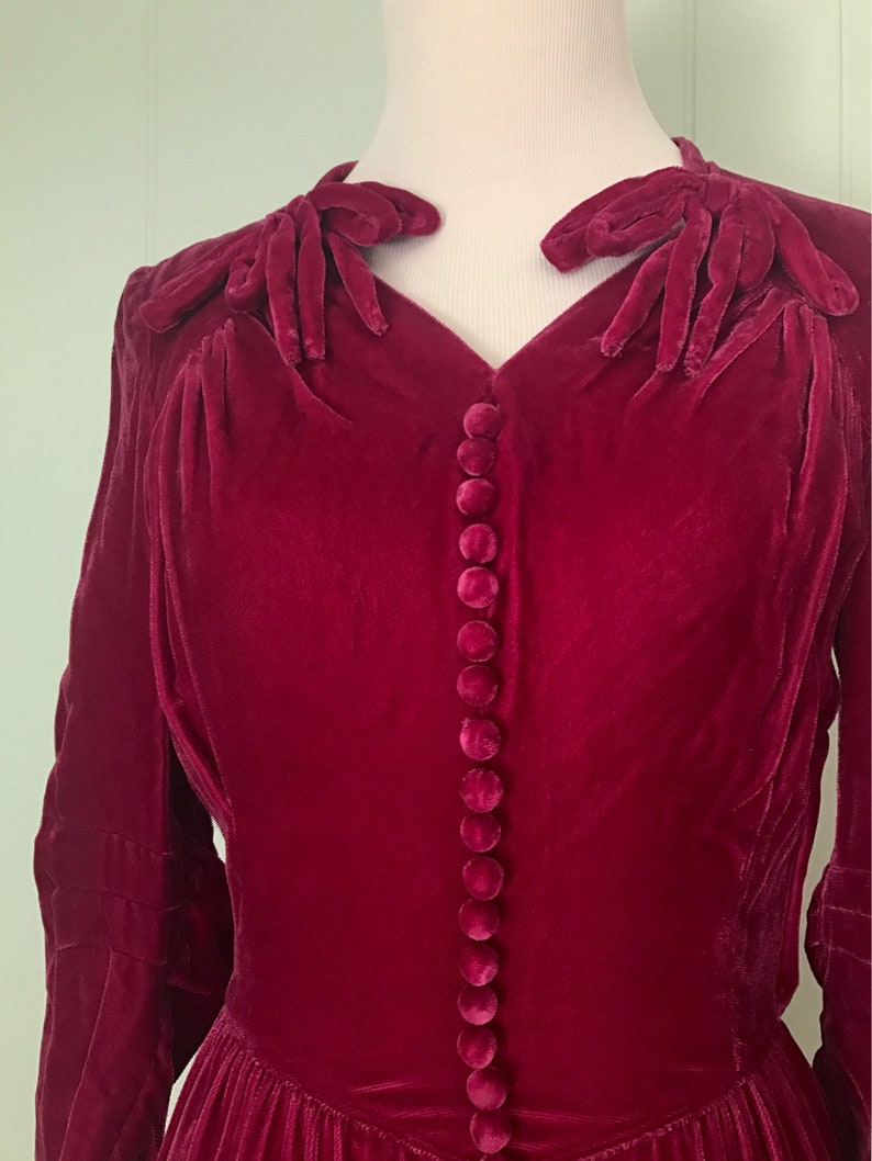 1940s Dark Raspberry Pink Velvet Cocktail Dress 40s Long | Etsy