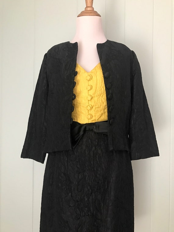 1960s Colorblock Black and Yellow Dress Set | 60s Sat… - Gem