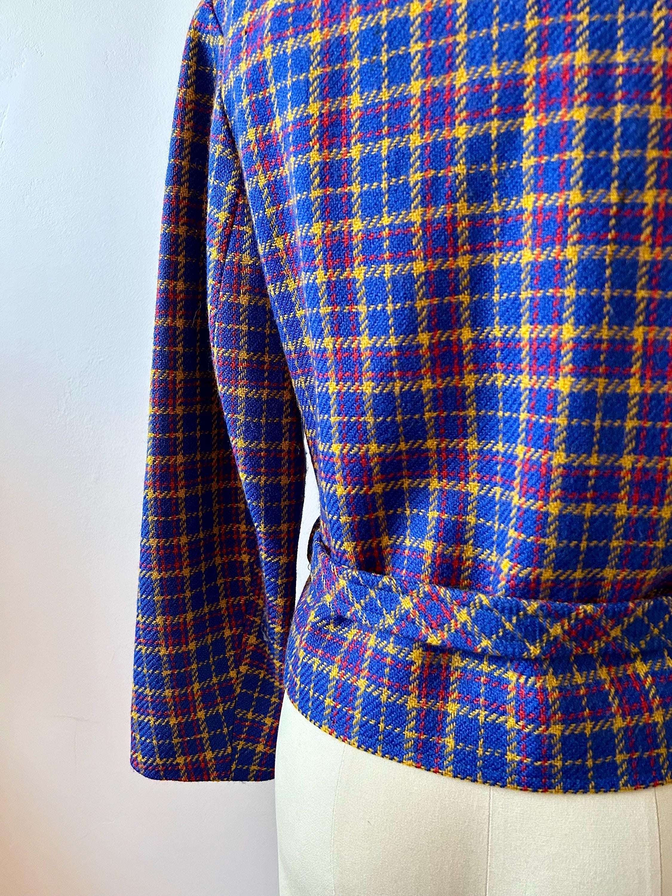 1960s AS-IS Country Miss Bright Plaid Blazer | 60s Boxy Belted Wool ...