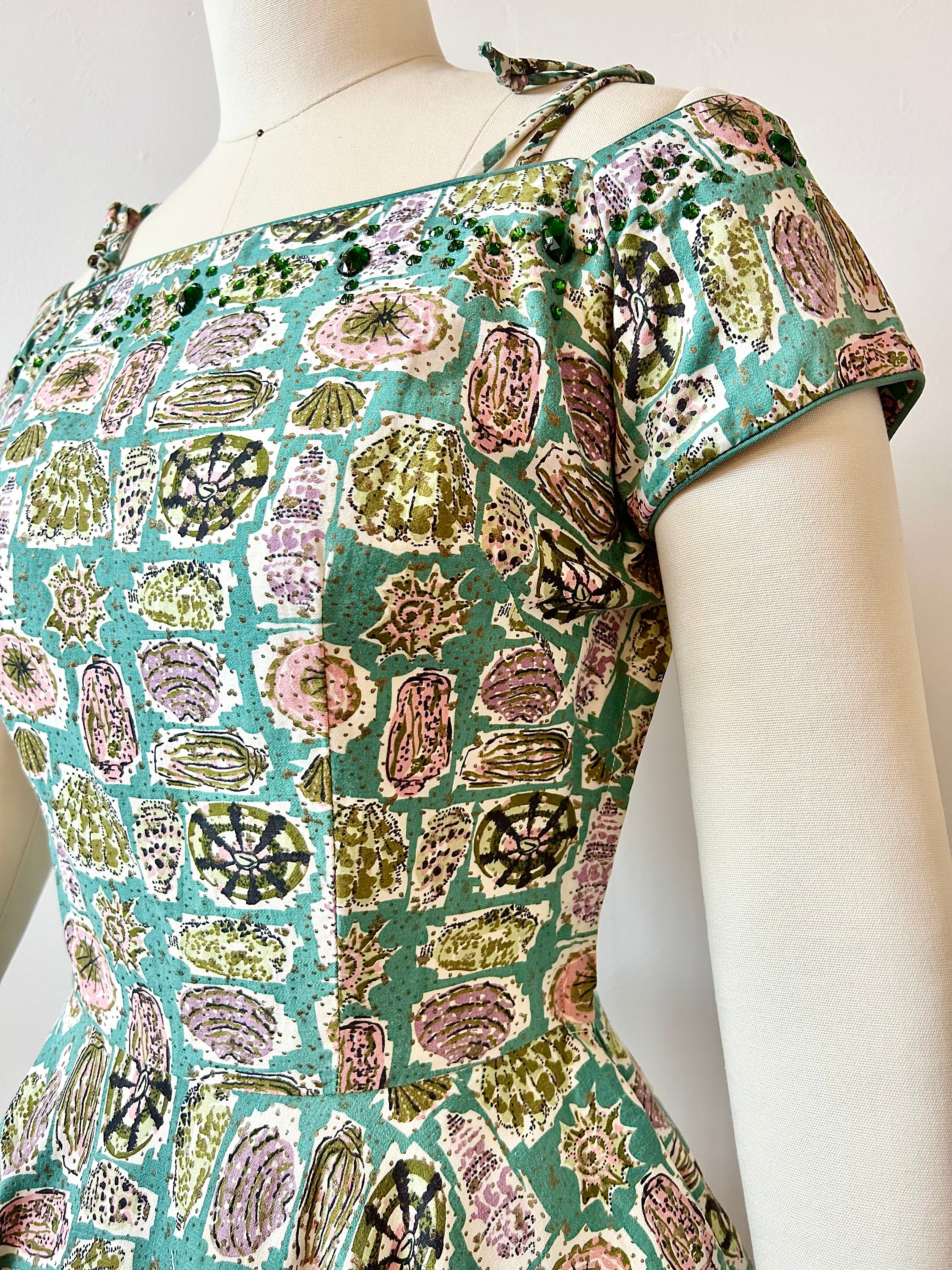 1950s Kramer Original Seashell Print Dress | 50s Waverly Bermudiana ...