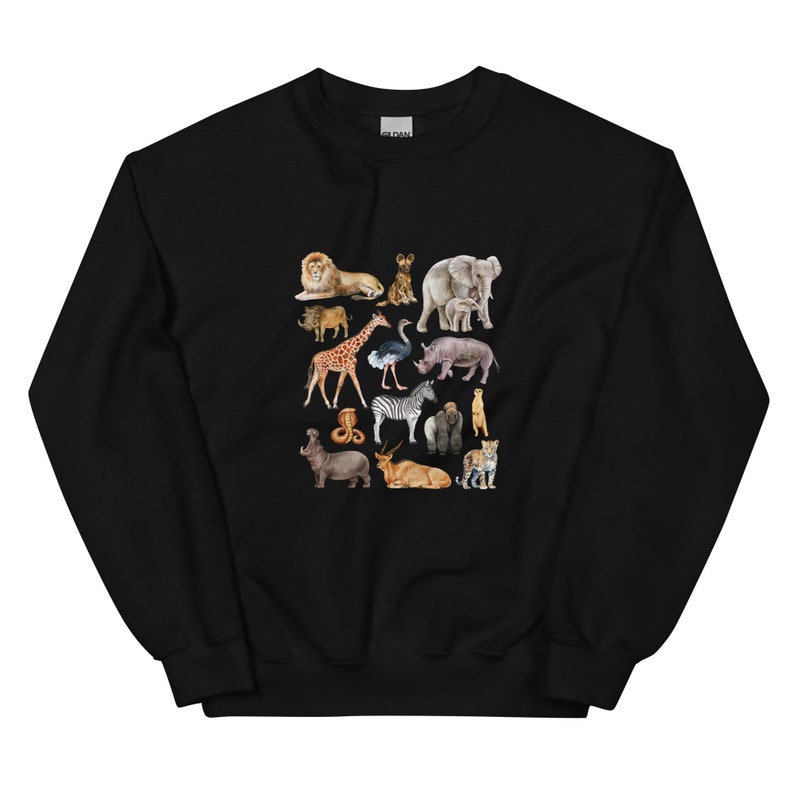 Safari Animals Sweatshirt, Animal Sweater, Giraffe, Elephant, Lion ...