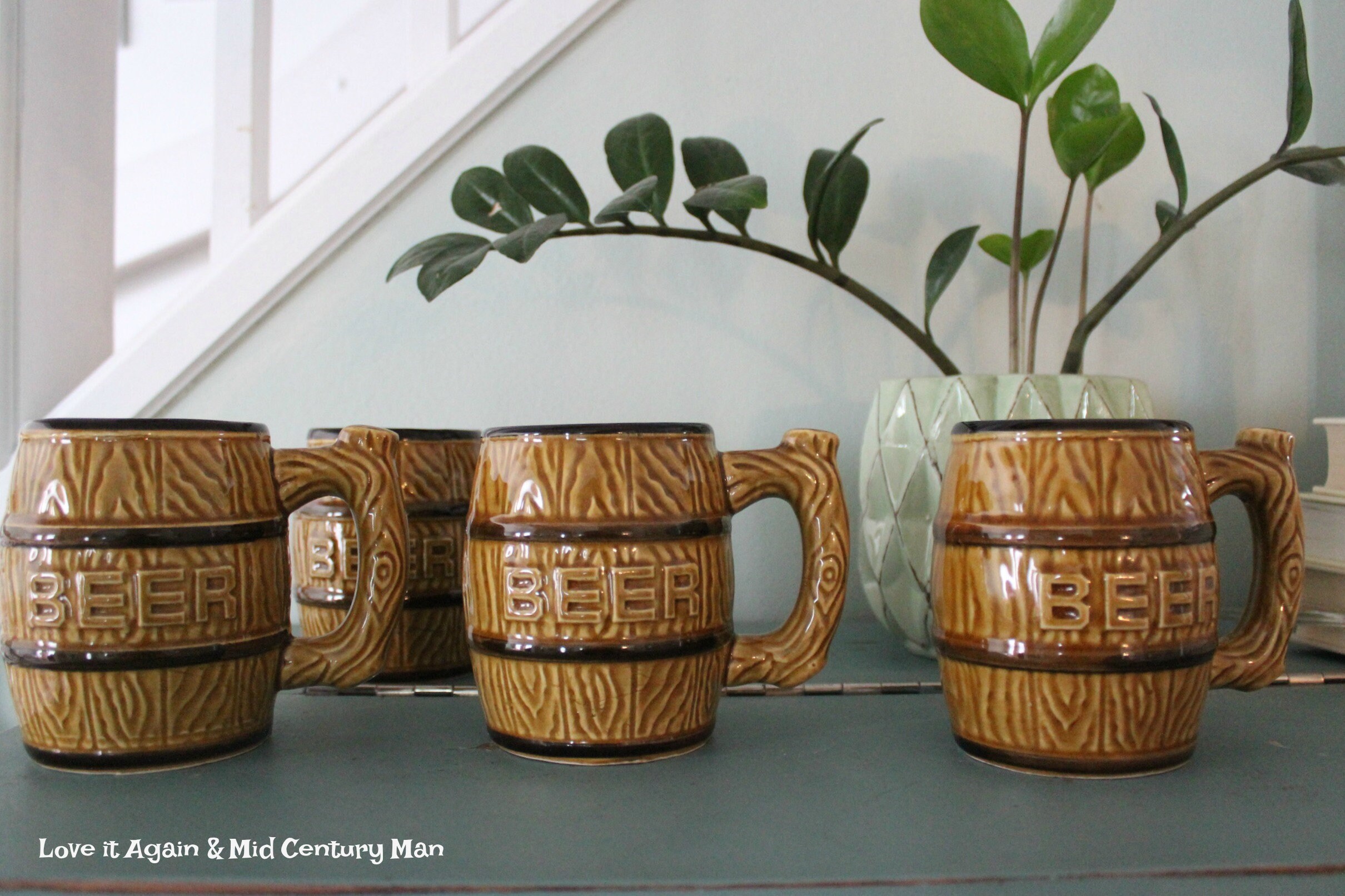 BEER MUGS - Set of 4 Amber Ceramic Barrel Mugs - Made in Japan - Etsy