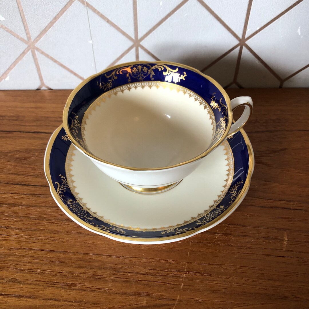Vintage Royal Grafton Viceroy Tea Cup and Saucer, Wide Mouth, Gold and ...