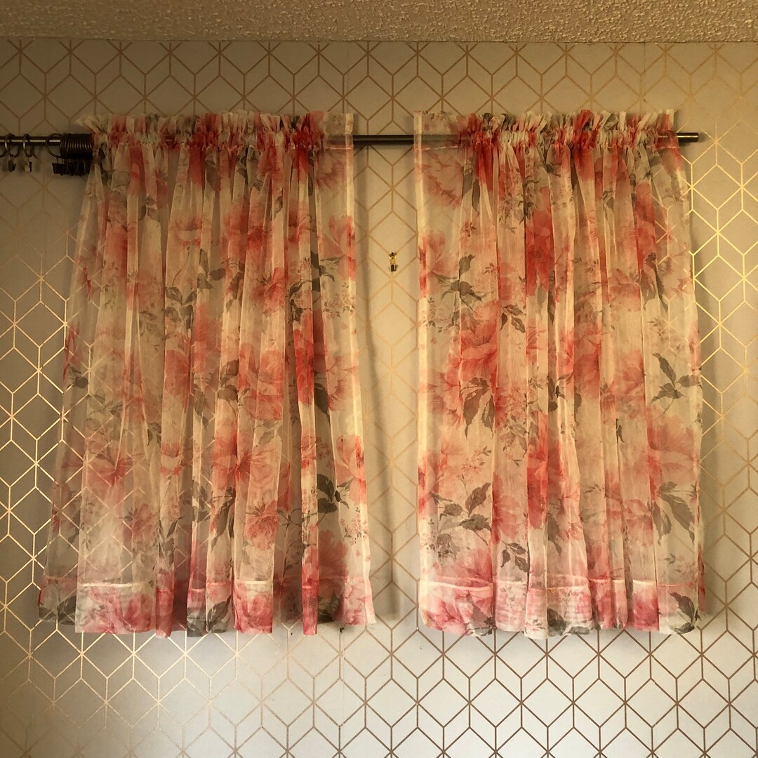 Vintage Retro Curtains/drapes, 2 Panels, UN Lined Sheers Fabric, Rod ...