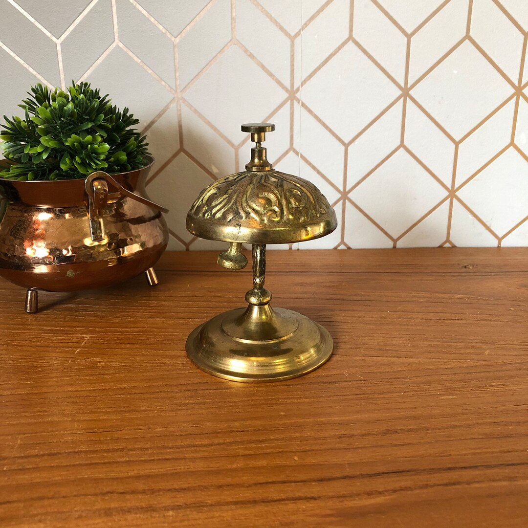 Vintage Brass Service Bell, Ornate Hotel Front Desk Calling Bell, Art ...