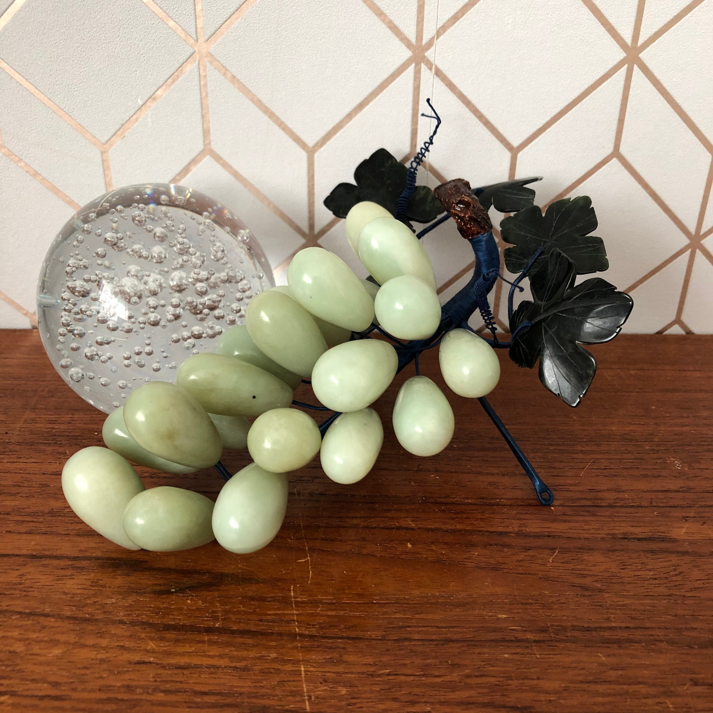 Vintage Chinese Jade Grapes Polished Stone With Natural Wood - Etsy