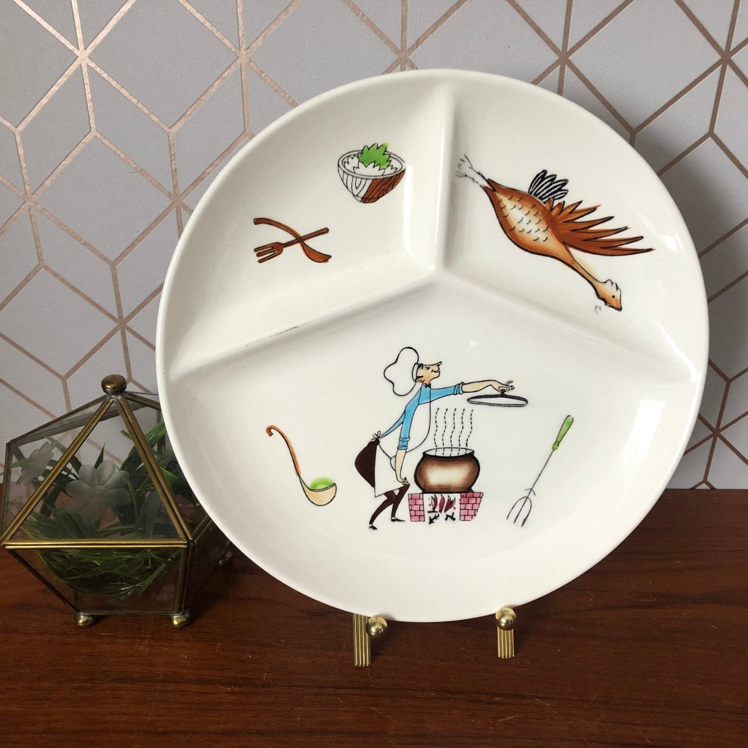 Vintage MCM Divided Serving Tray With Chef and BBQ Motif, Made in Japan ...