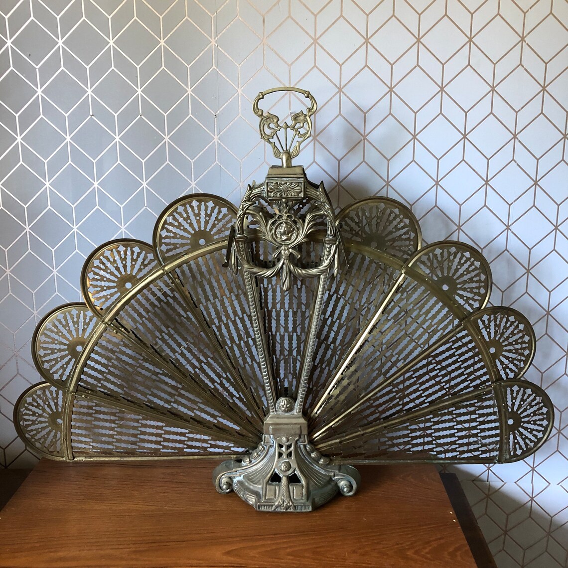 Vintage Peacock Brass Fire Screen Brass Folding Fire Guard - Etsy