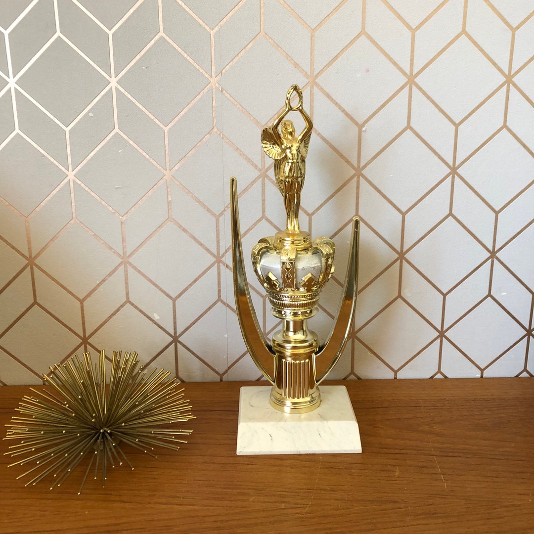 Vintage Trophy, Retro MCM Composite Marble Trophy, Art Deco Hollywood ...