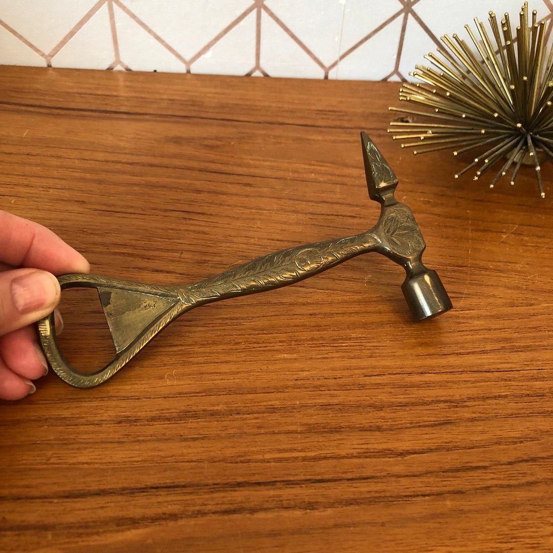 Vintage Etched Hammer Ice Pick Bottle Opener, India Brass, Combination ...