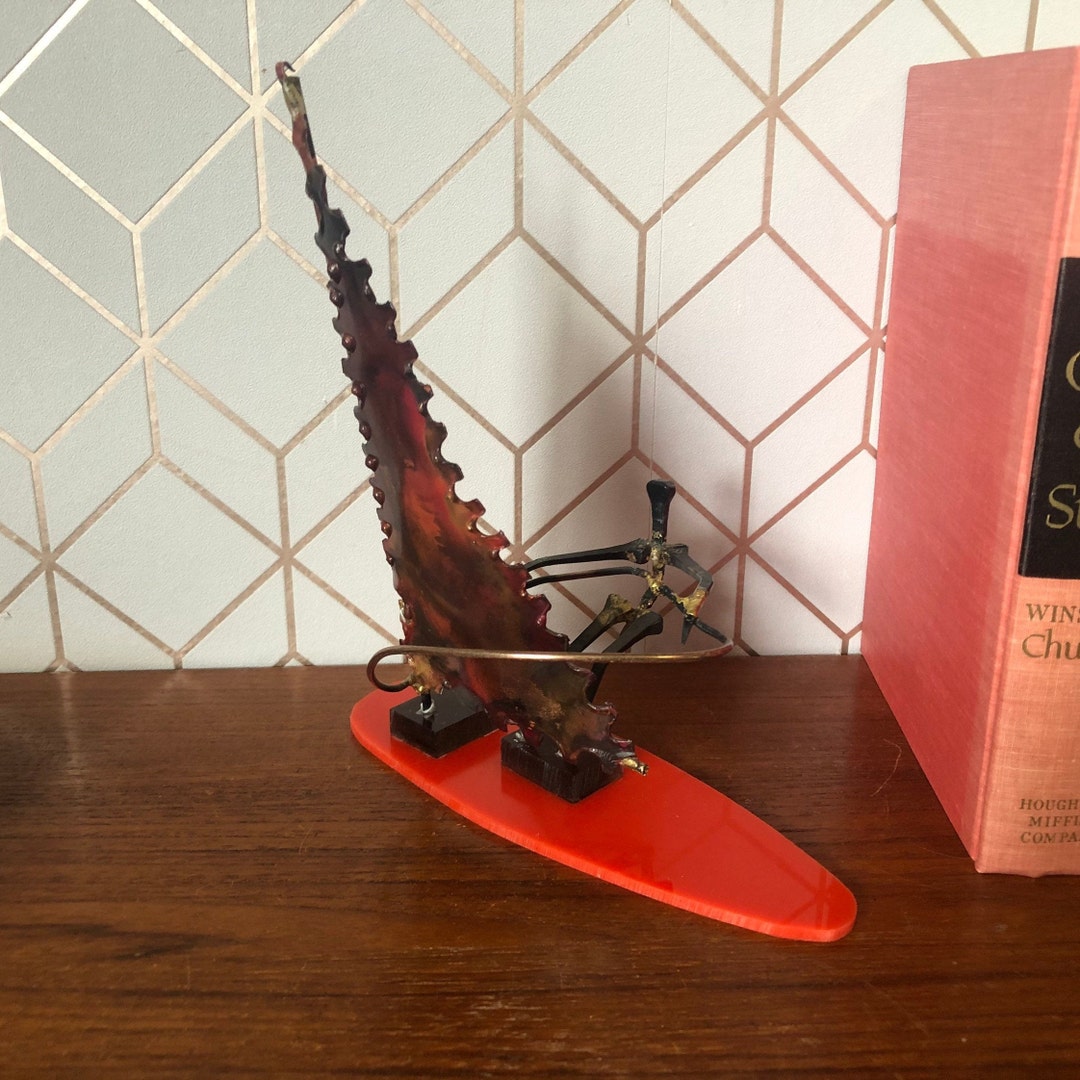 Vintage Metal Tabletop Sculpture, Windsurfing Horseshoe Nail Dude ...