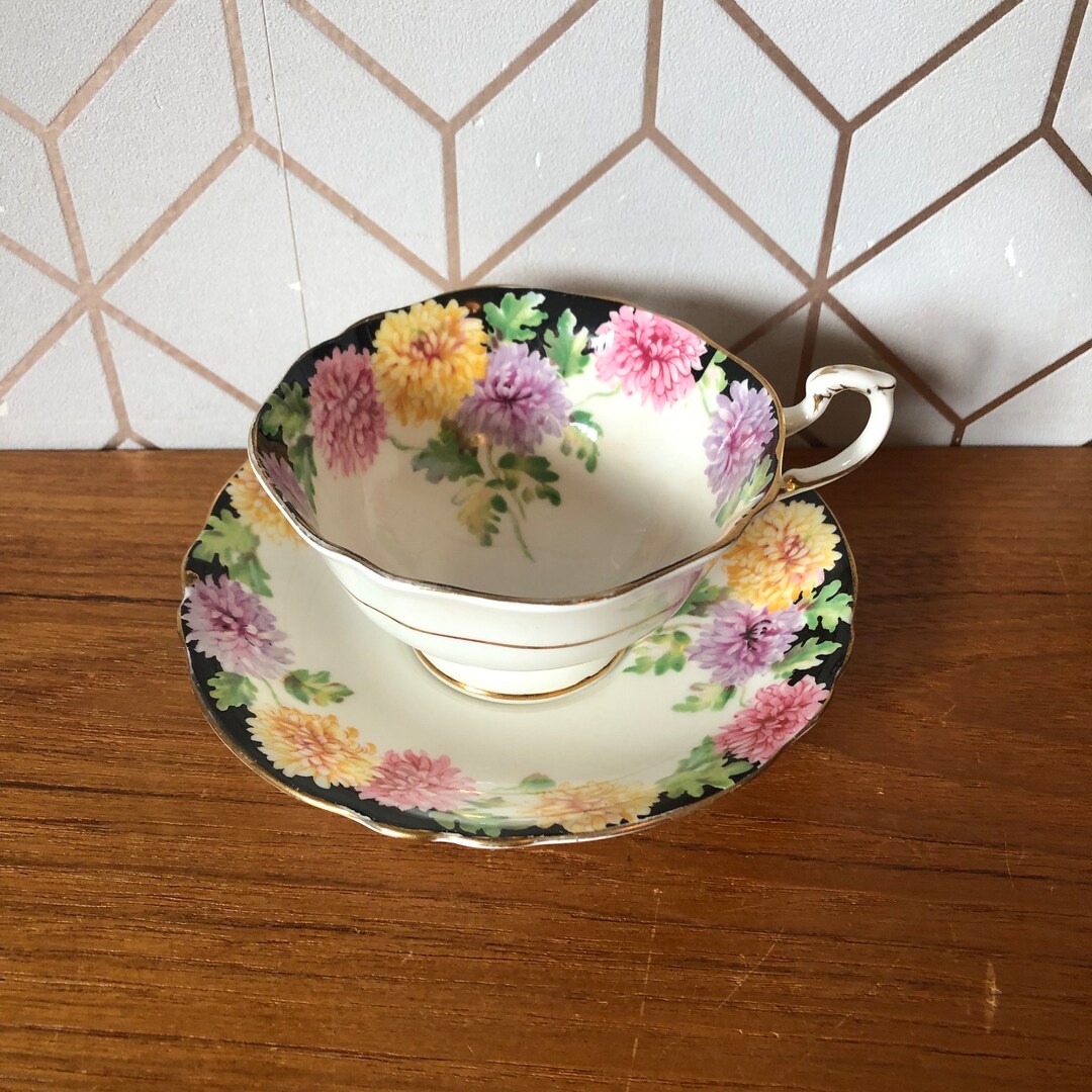 Vintage Paragon mums Tea Cup and Saucer, Wide Mouth, Ring of Colorful ...