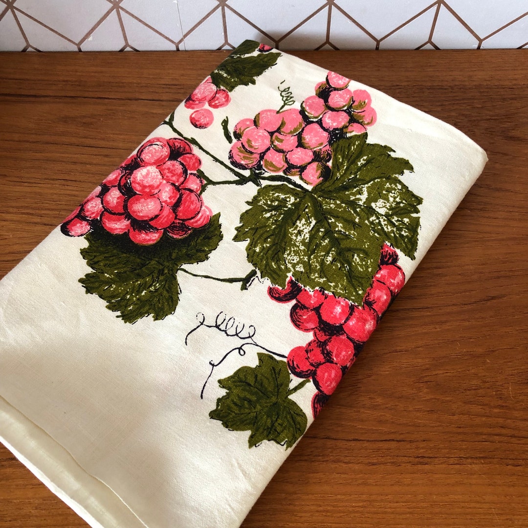 Vintage Vera Linen Tablecloth, Style grapes, 54 X 54 Screen Printed ...