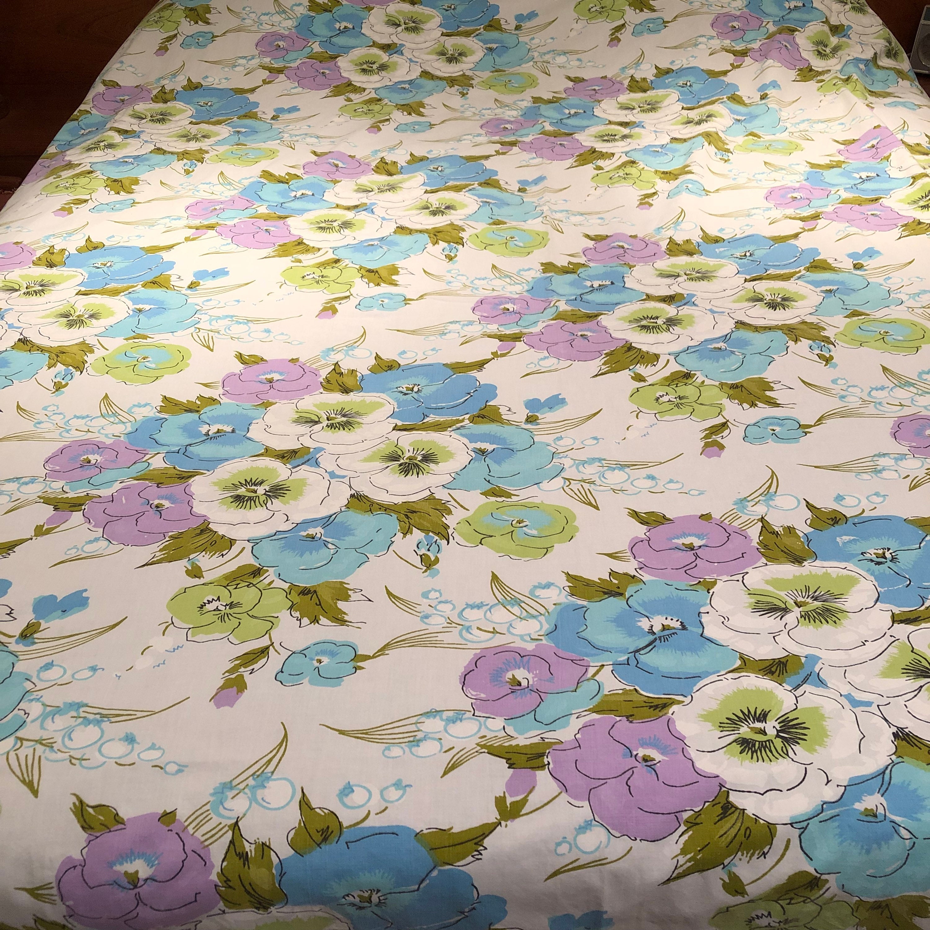 Vintage Queen Floral Bed Sheet. Retro Flat Top Cotton Sheet | Etsy