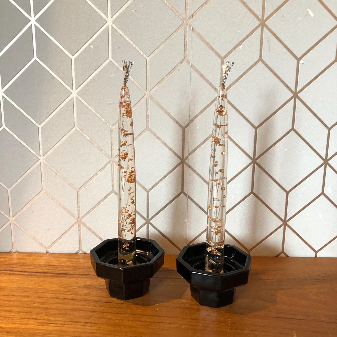 Vintage Lucite Copper Fleck Candle, Set of 2, Clear Acrylic With Copper ...