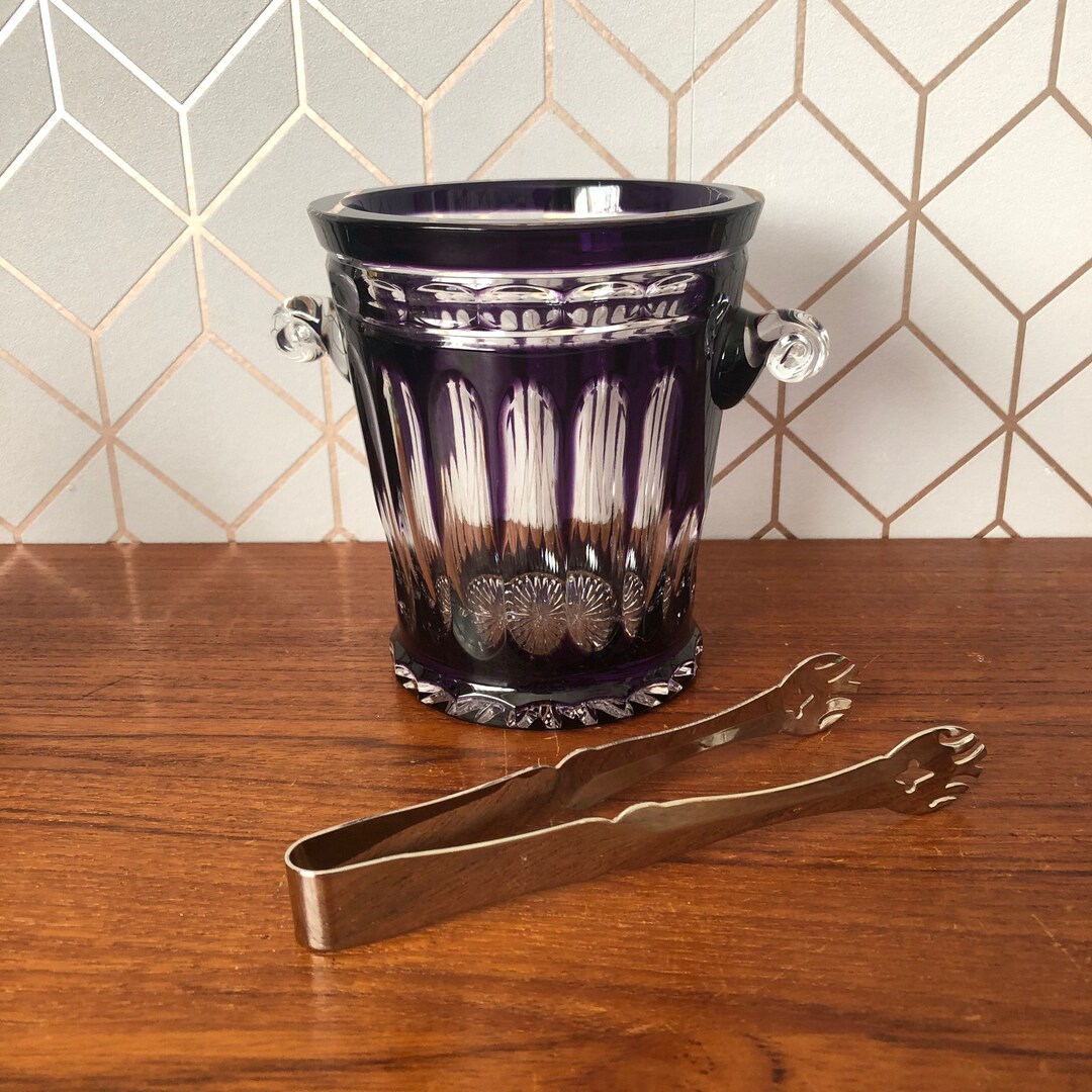 Vintage Lead Crystal Ice Bucket, Regal Purple Cut to Clear, Polish ...