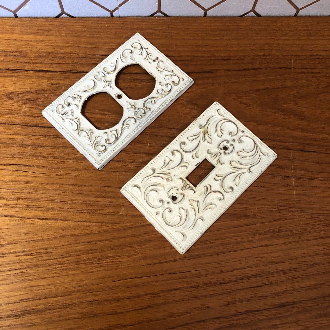 Vintage Light Switch Plate/matching Plug Plate, off White Brass ...