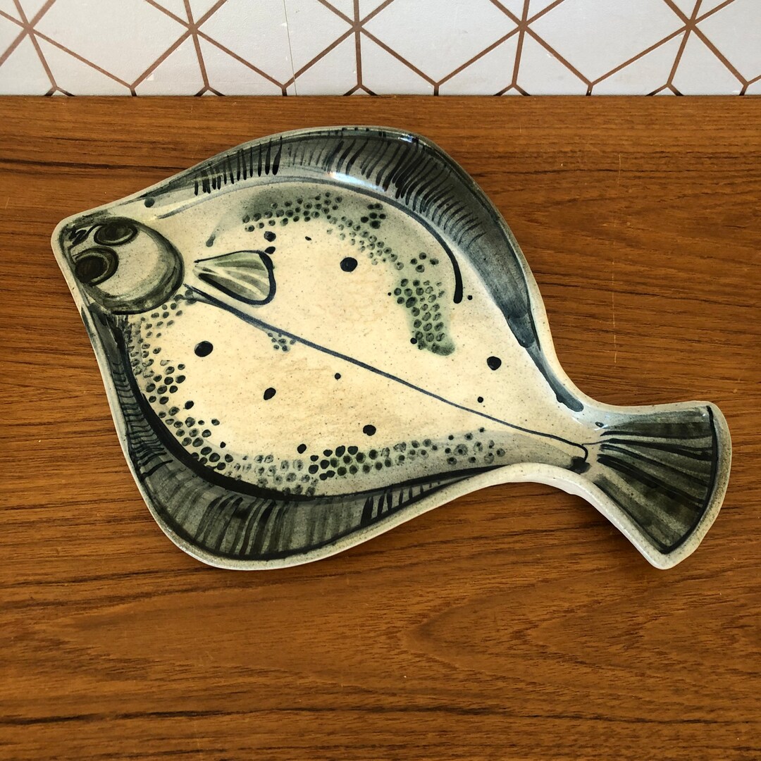 Vintage Artisan Studio Pottery Tray, Hand Painted Nordic Style Blue ...