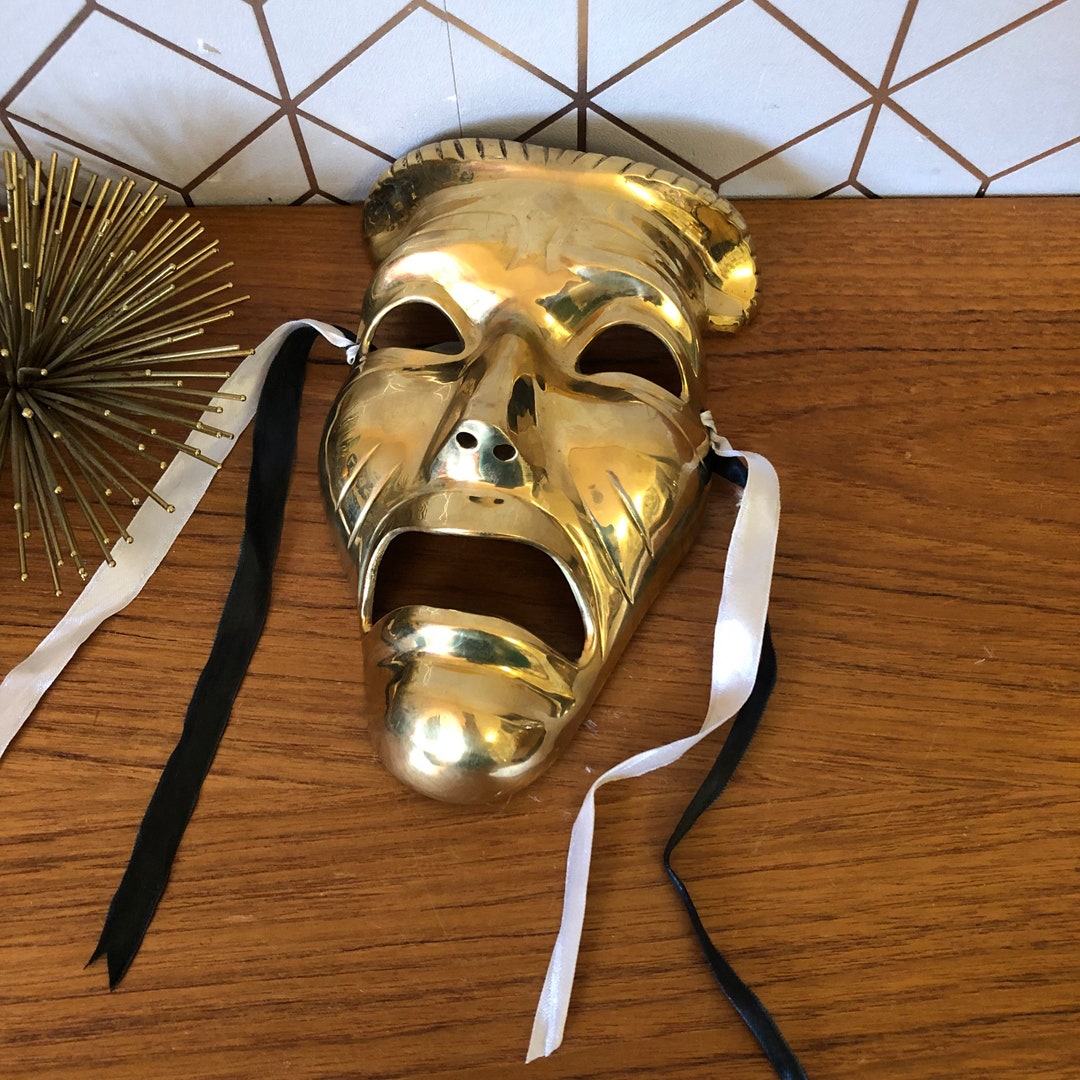 Vintage Brass Mime Mask, Solid Sad Mime Wall Mask Décor, Frown Jester ...