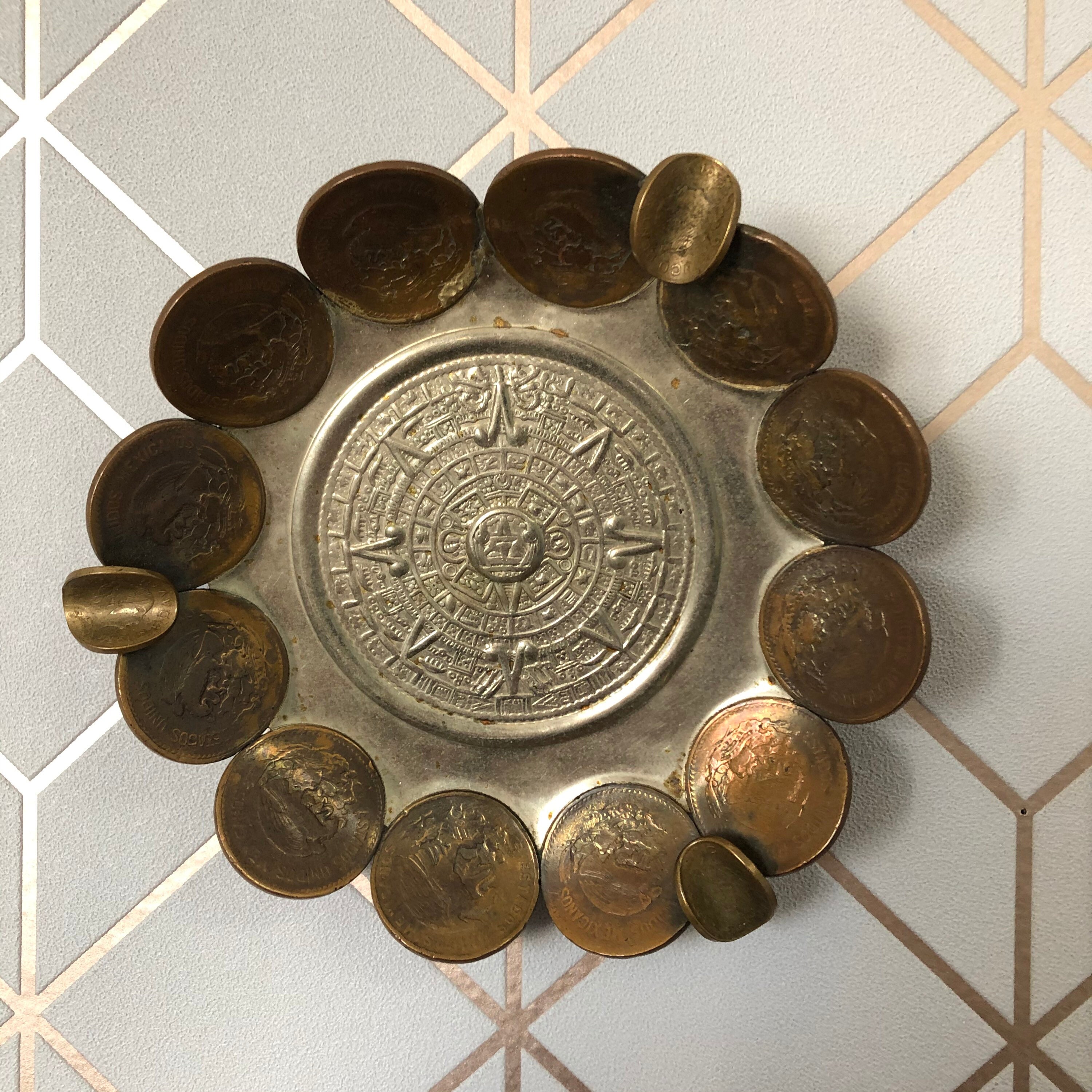 Vintage Ashtray Aztec Calendar with Real Peso's Mexican | Etsy