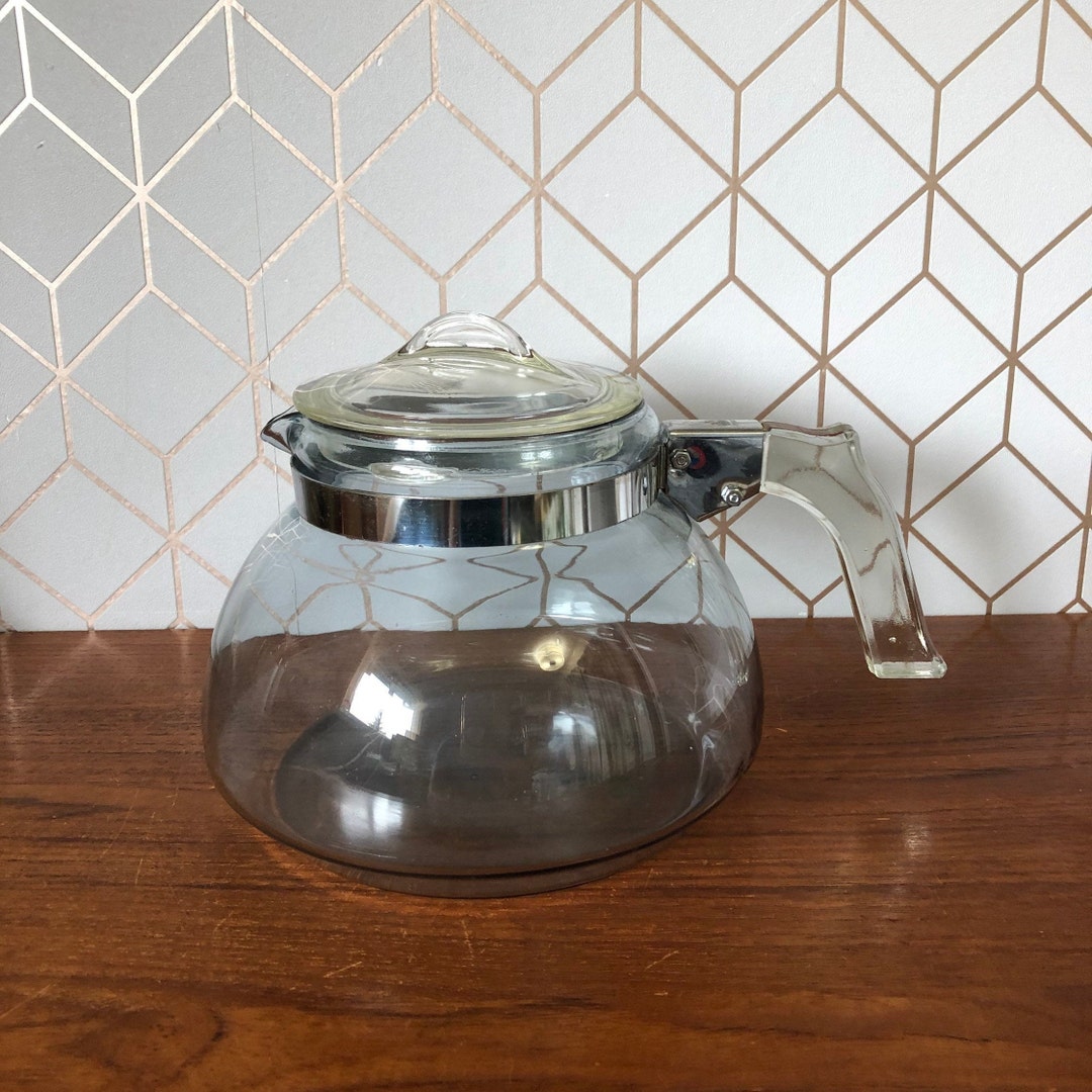 Vintage Pyrex Blue Flame Pot Belly Glass Teapot, 2 Quart Teapot Kettle ...