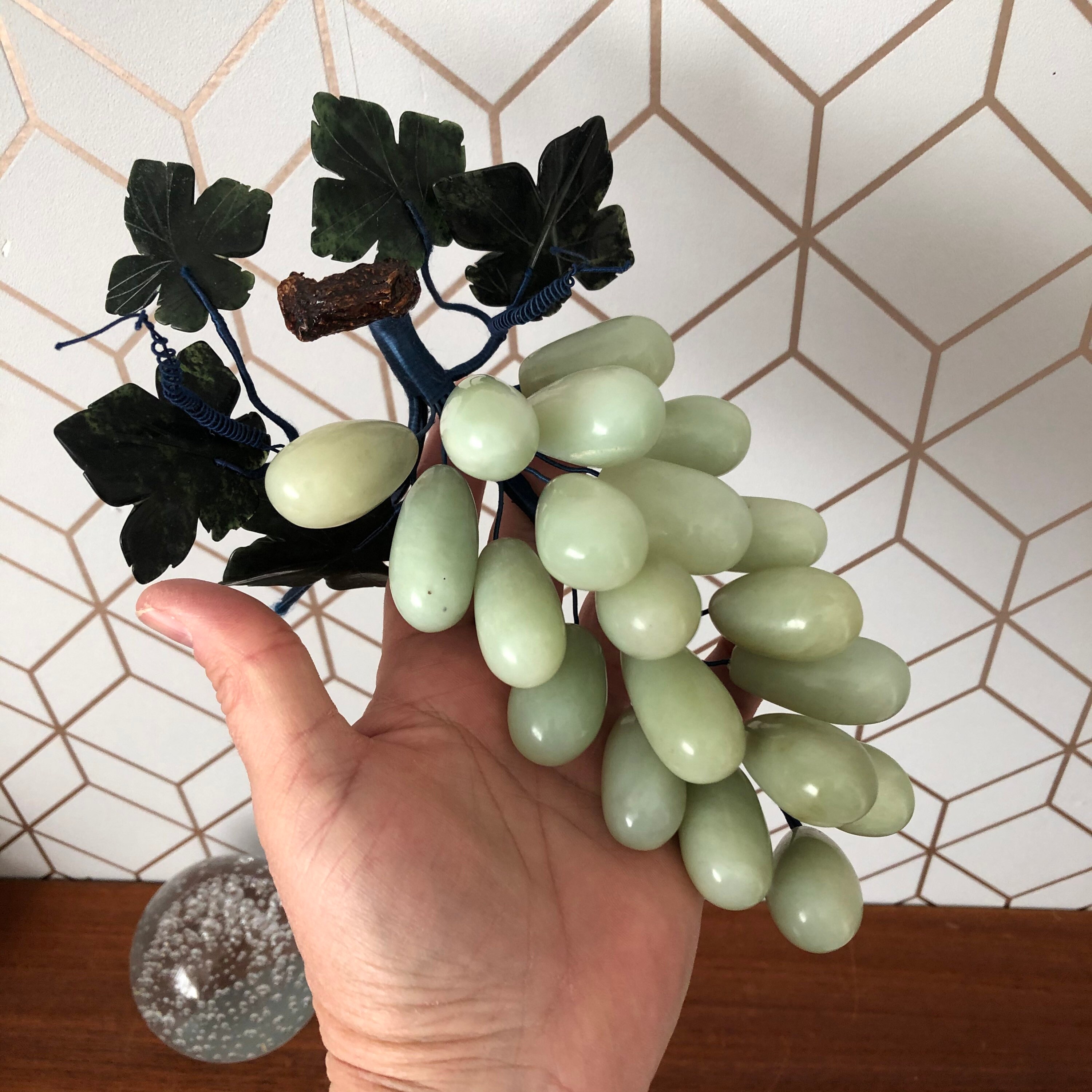Vintage Chinese Jade Grapes Polished Stone With Natural Wood - Etsy