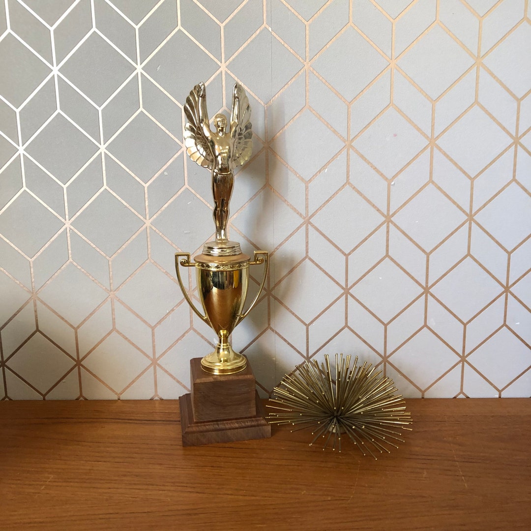 Vintage Trophy, Retro MCM Teak Trophy, Art Deco Hollywood Style Trophy ...