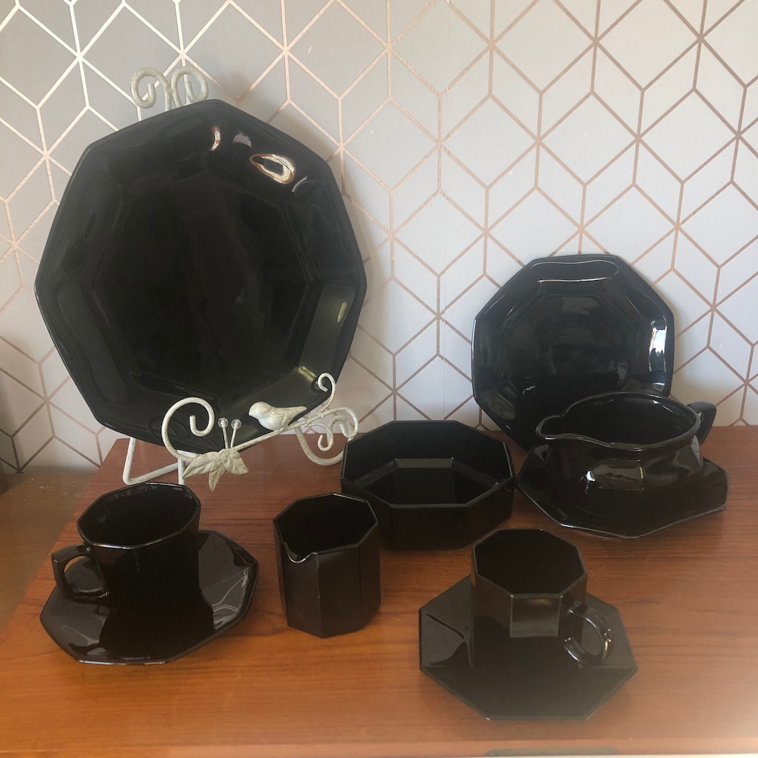 Vintage Arcoroc, Black Octime Dinnerware. Made in France, Arcopal ...