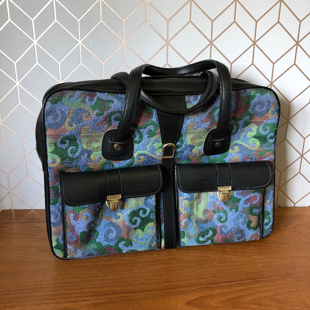 Vintage Floral, Fabric and Vinyl Suitcase, Zippered With 2 Front ...